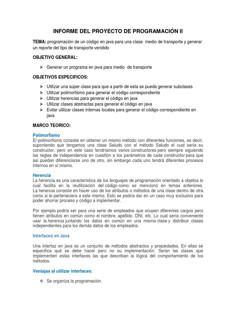 Informe Del Proyecto de Programación II | PDF | Herencia (Programación Orientada a Objetos ...