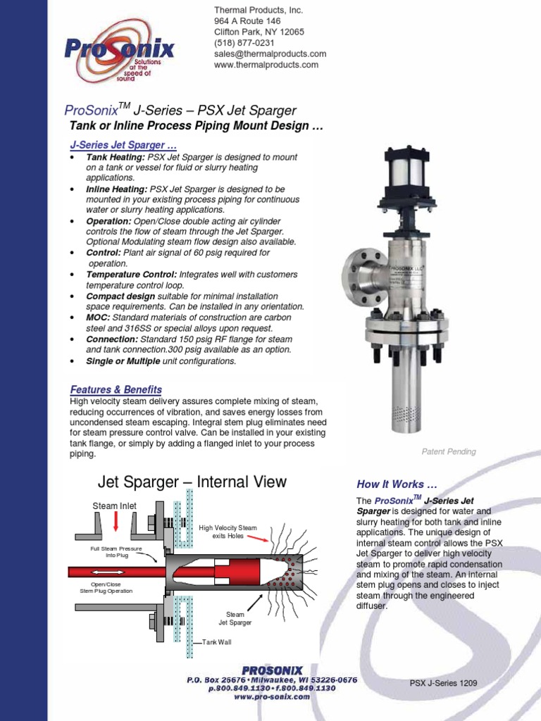 ProSonix J-Series Jet Sparger: Tank and Inline Steam Heating Solution ...