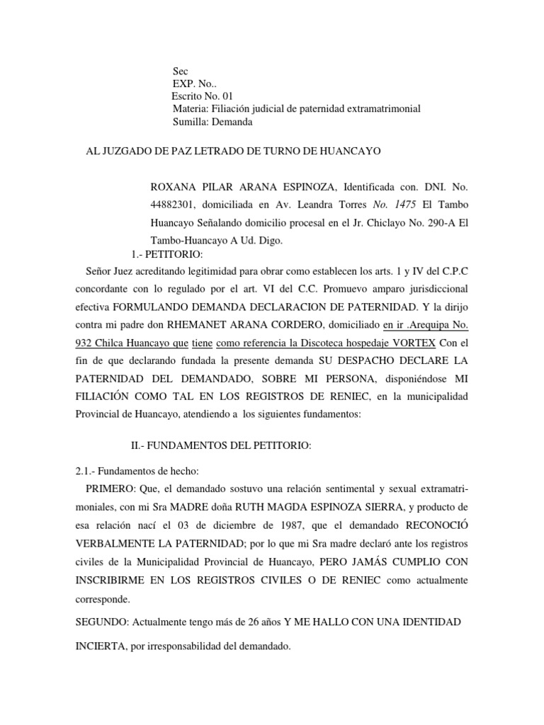 Demanda De Paternidad Pdf Demanda Judicial Principios éticos 