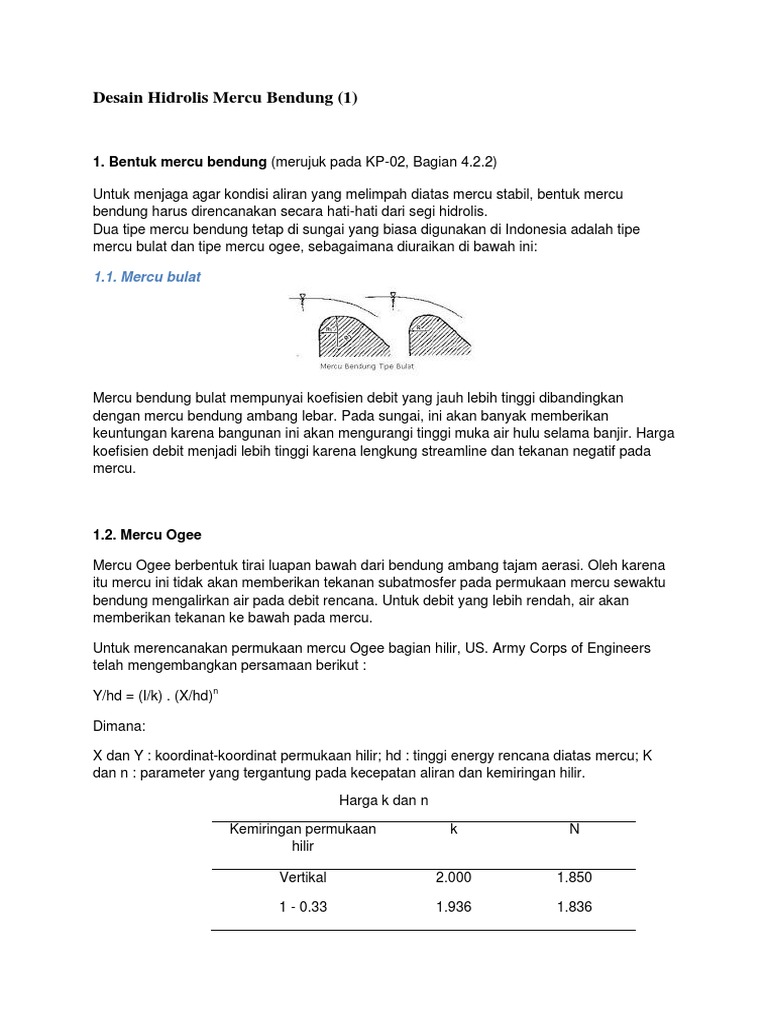Desain Hidrolis Mercu Bendung | PDF