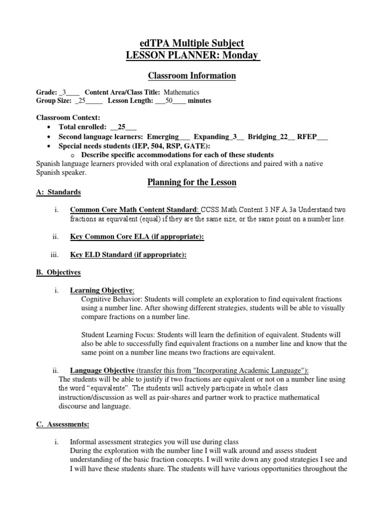 Edtpa Lesson Plans | PDF | Common Core State Standards Initiative ...