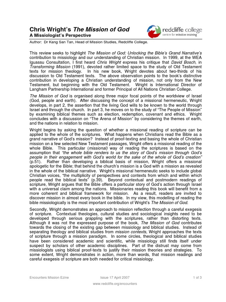 Chris Wright's The Mission of God. A Missiologist's Perspective 17 ...