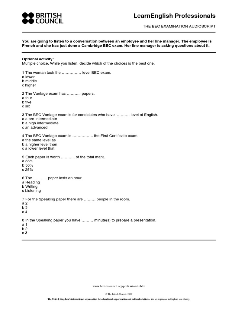 Bec Examination; | Educational Assessment And Evaluation | Test ...