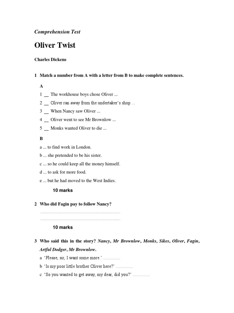 Oliver Twisted I Table Test | PDF | Oliver Twist | Nancy (Oliver Twist)