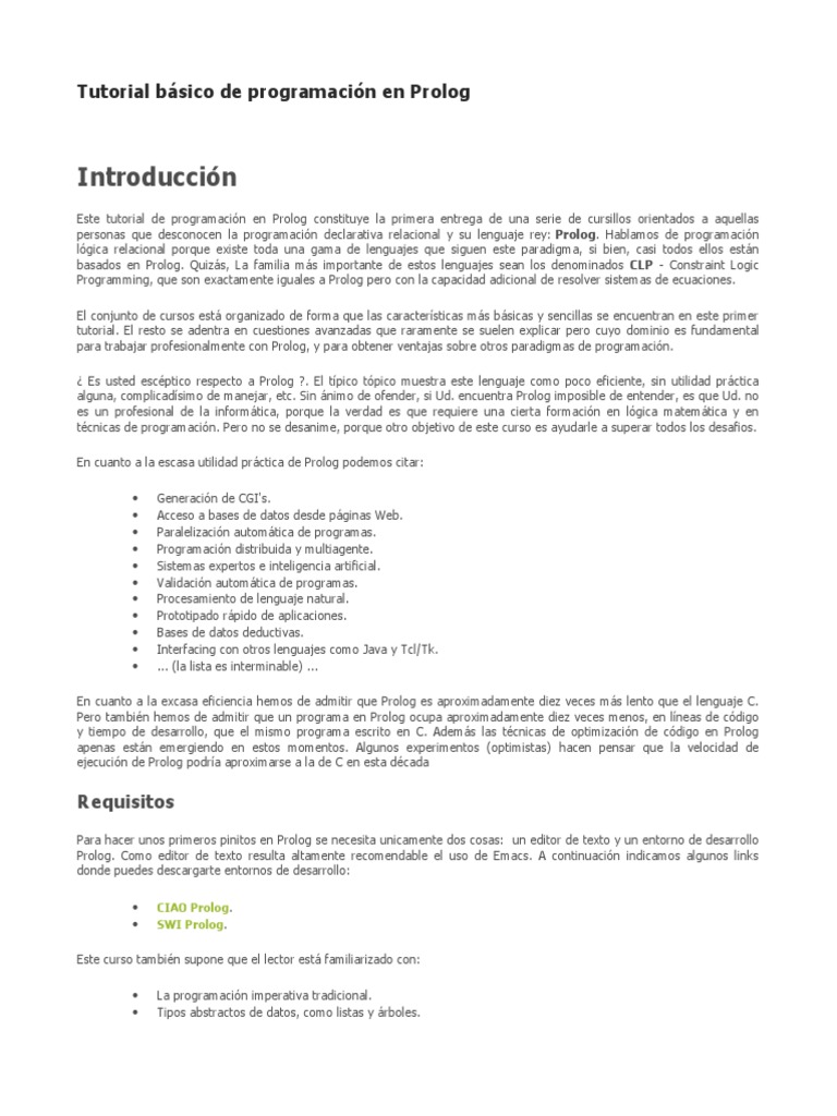 Tutorial Básico de Programación en Prolog | PDF | Lógica de primer ...