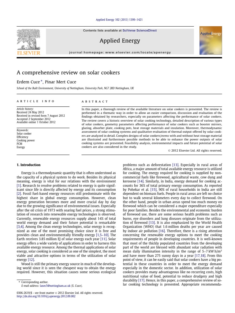 A Comprehensive Review On Solar Cookers | PDF | Solar Energy | World ...