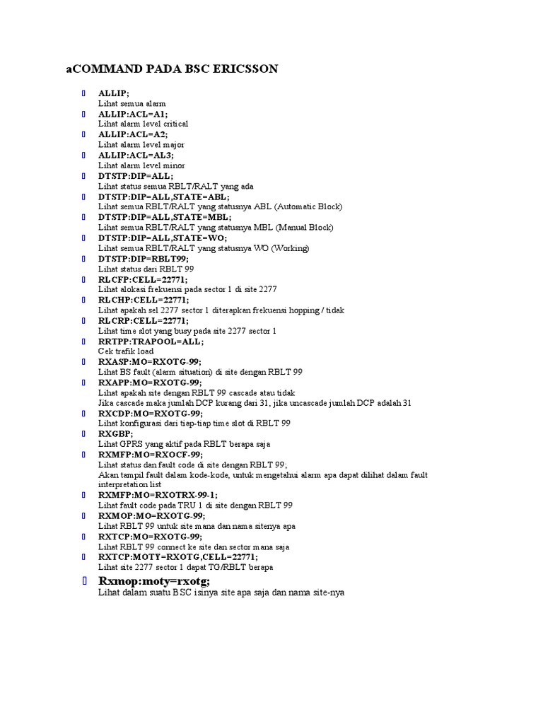 Command Pada BSC Ericsson | PDF