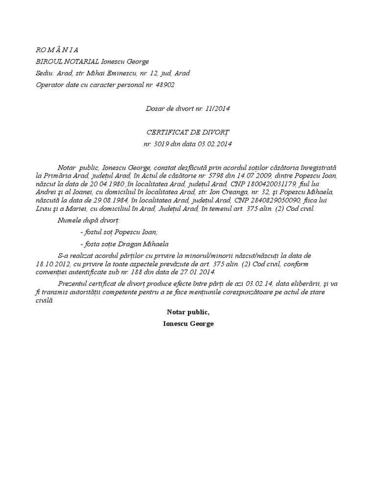 Certificat Divort Notarial | PDF
