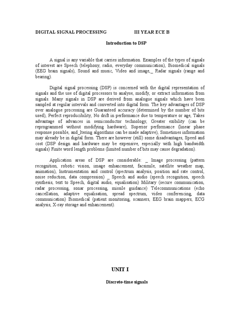 Digital Signal Processing Iii Year Ece B Introduction To DSP | PDF ...