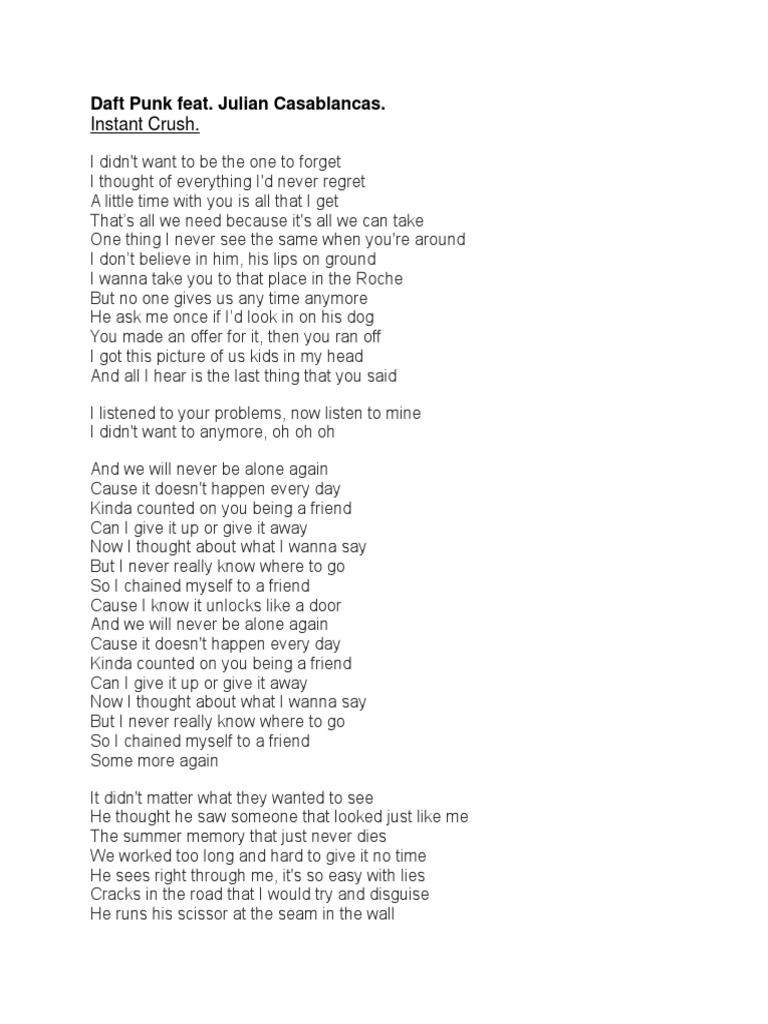 Instant Crush Lyrics Overview | PDF | Songs Written | French Songs