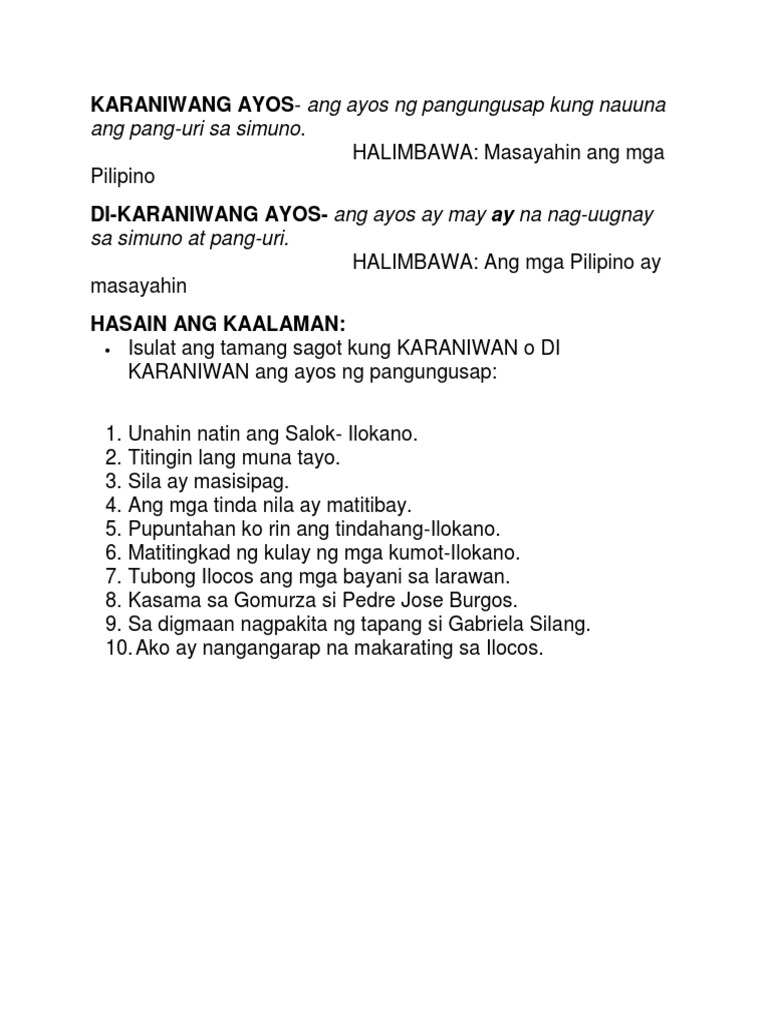 Ayos NG Pangungusap | PDF