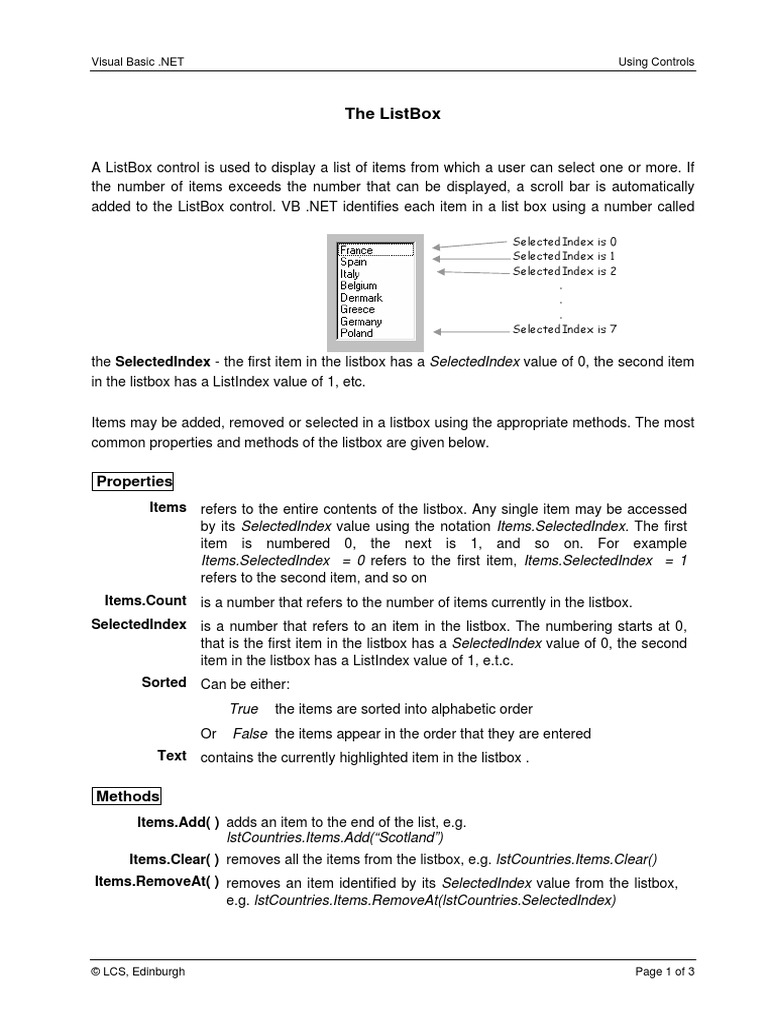 03 The Listbox | PDF | Visual Basic .Net | System Software