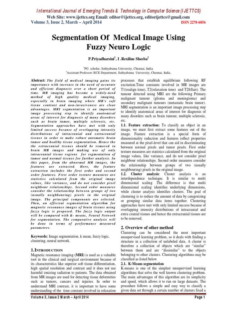 Segmentation of Medical Image Using Fuzzy Neuro Logic | PDF | Cluster ...