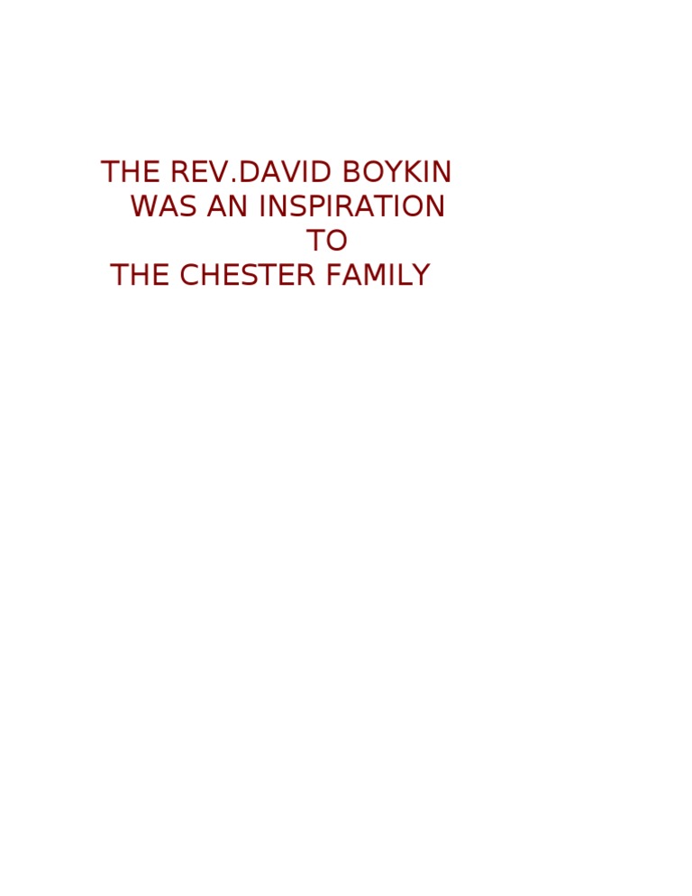 The Rev - David Boykin Was An Inspiration TO The Chester Family | PDF