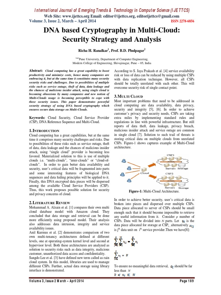 DNA Based Cryptography in Multi-Cloud: Security Strategy and Analysis ...