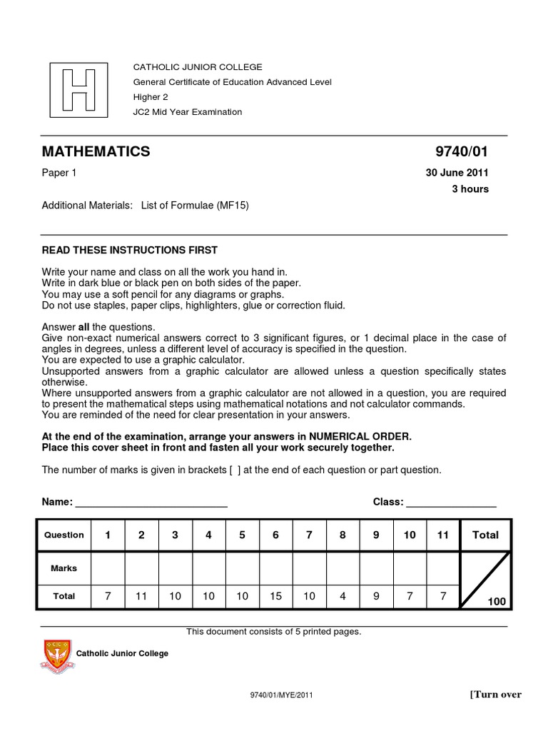 JC2 Math Exam Paper Analysis | PDF | Function (Mathematics) | Asymptote