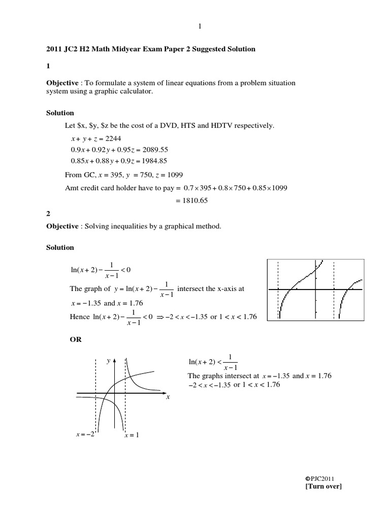 PJC JC 2 H2 Maths 2011 Mid Year Exam Solutions Paper 2 | PDF | Sampling ...