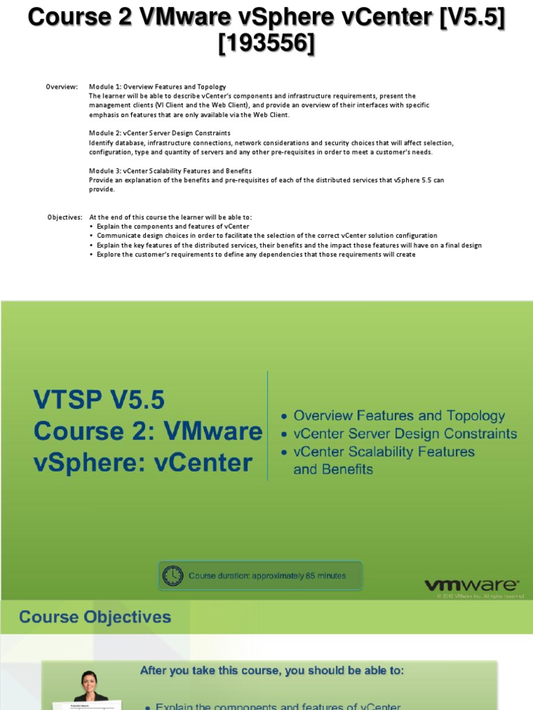 VTSP 5.5. Course 2 VMware Vsphere Vcenter | PDF | Scalability | Server (Computing)