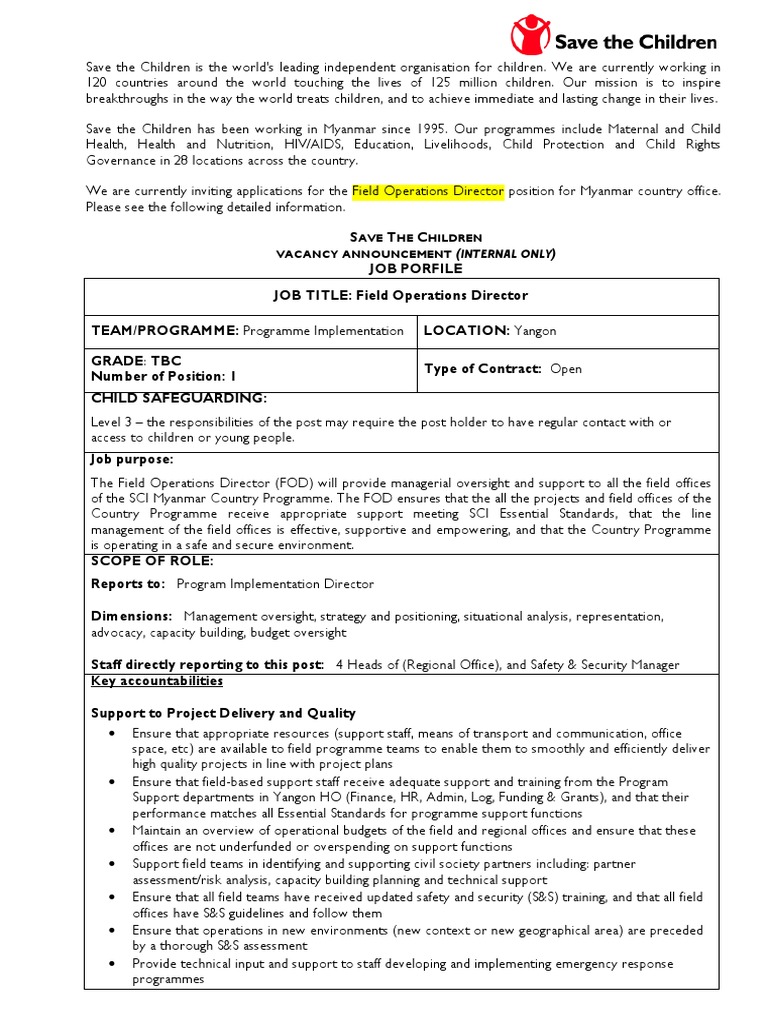 Field Operations Director | PDF | International Development | Non ...