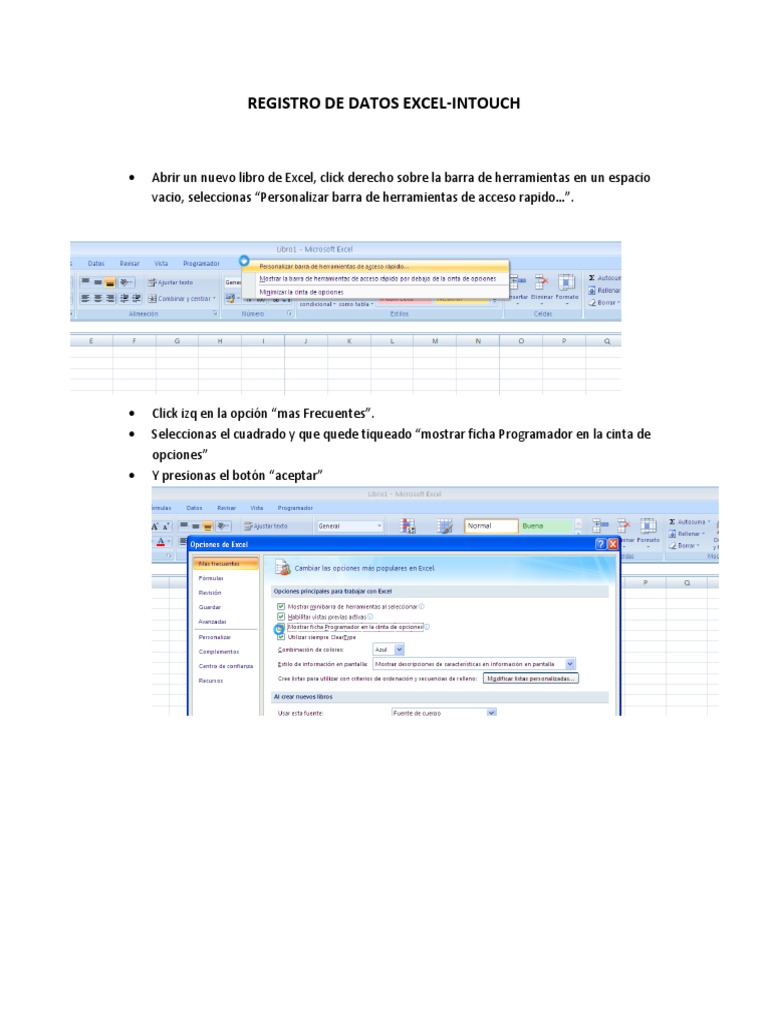 Registro de Datos Excel Intouch | PDF | Macro (informática) | Microsoft Excel