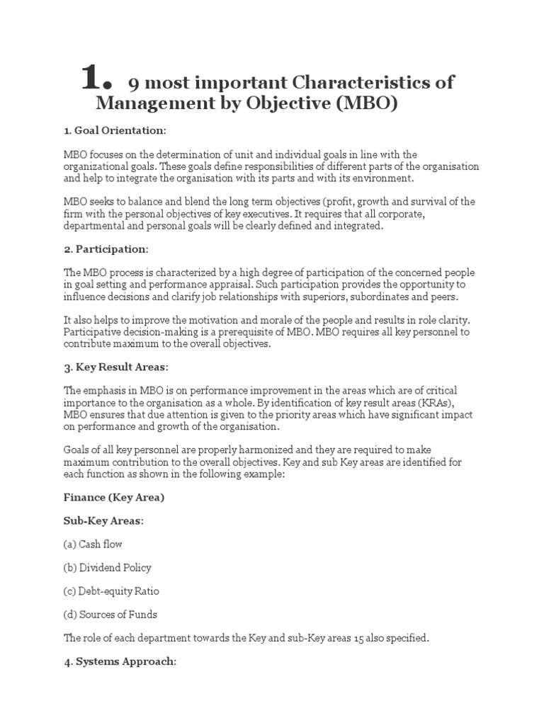 9 Most Important Characteristics of Management by Objective | PDF ...