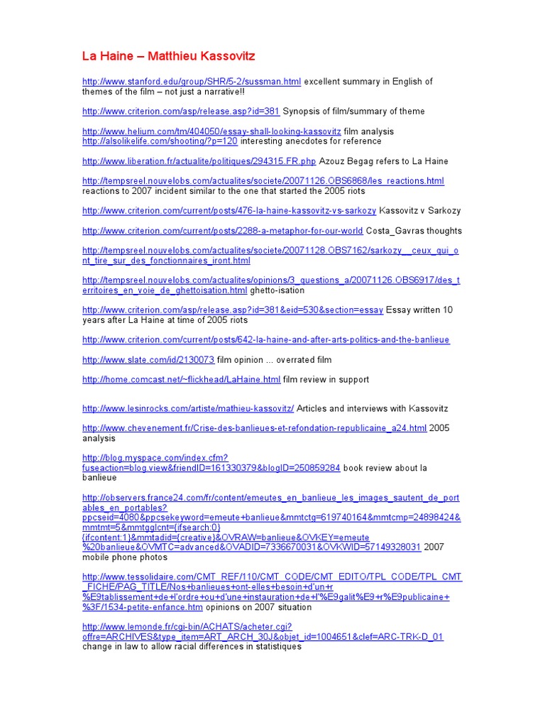 La Haine Matthieu Kassovitz | PDF