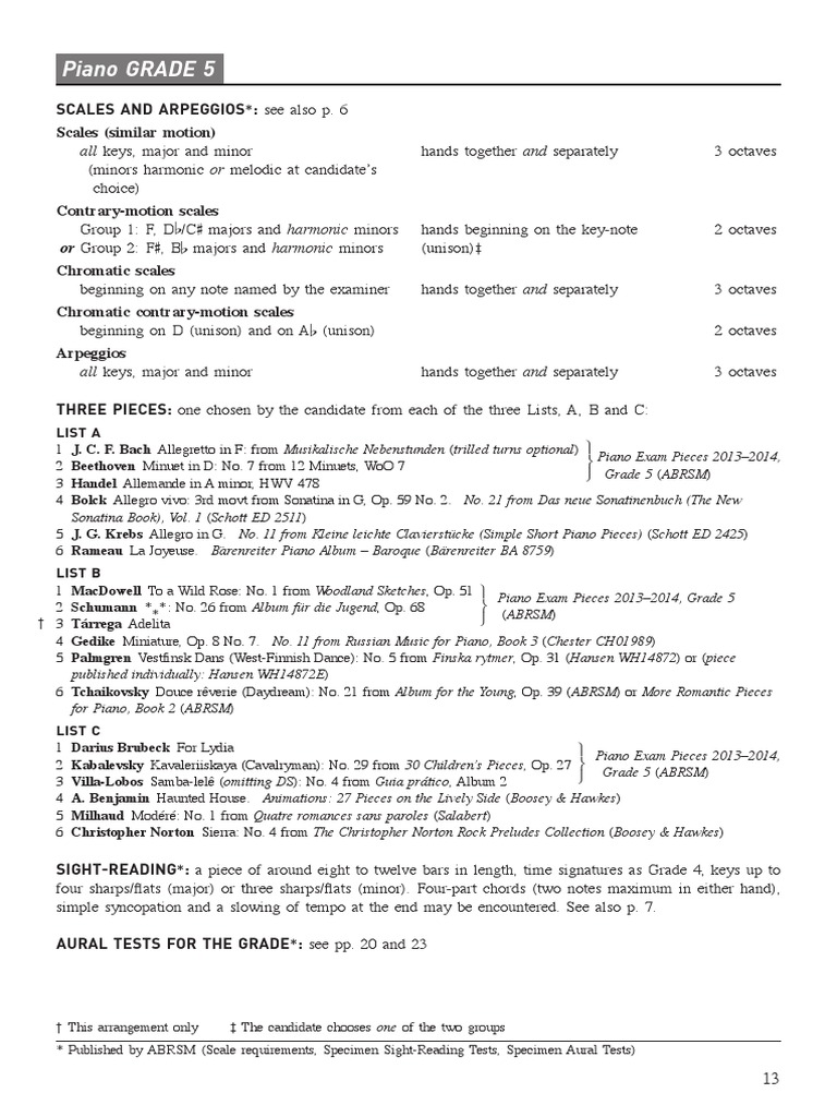 ABRSM Grade 5 Syllabus | PDF