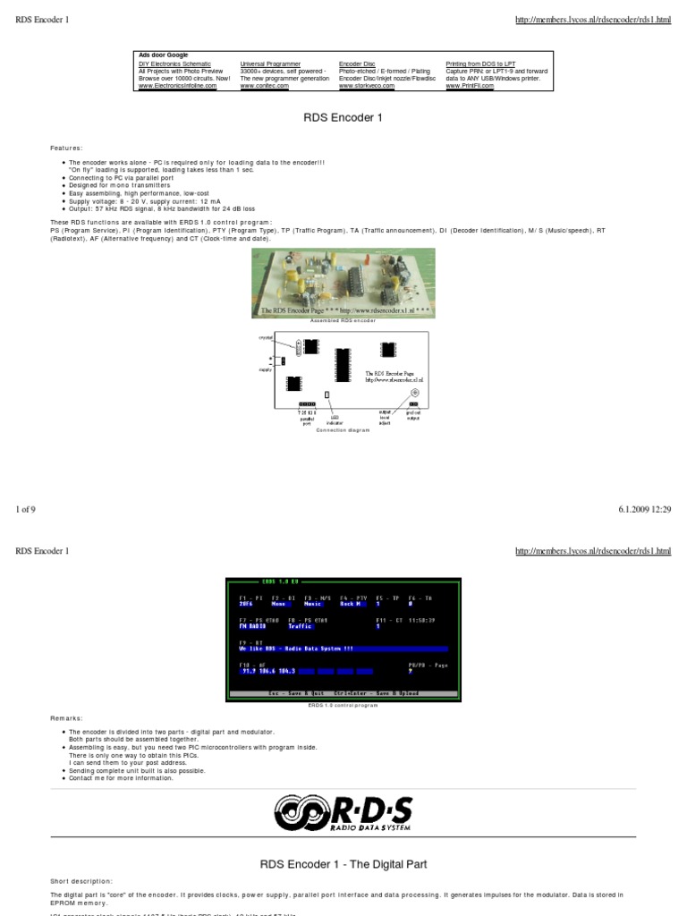 RDS Encoder 1 Schematics | Download Free PDF | Pic Microcontroller | Text File
