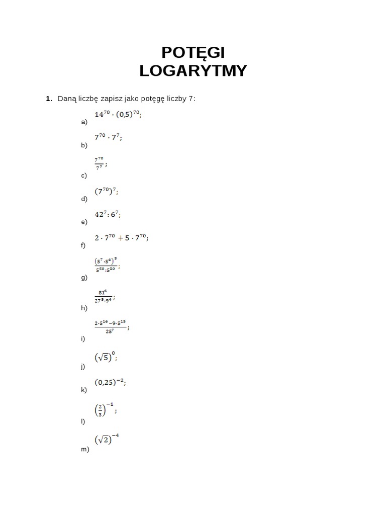 Potęgi, Logarytmy | PDF