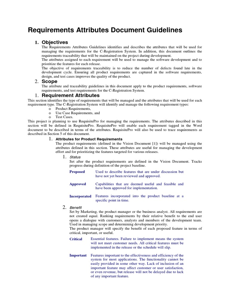 Requirements Attributes Document Guidelines | PDF | Use Case | Risk