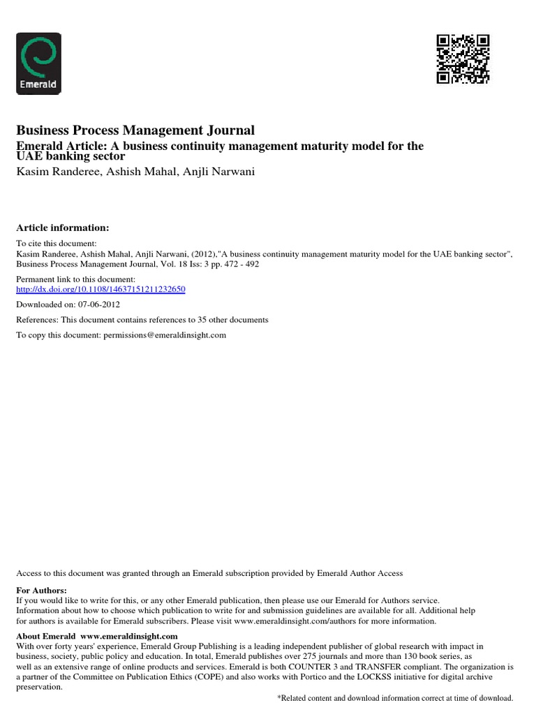 UAE Banking BCM Maturity Model | PDF | Business Continuity | Business ...