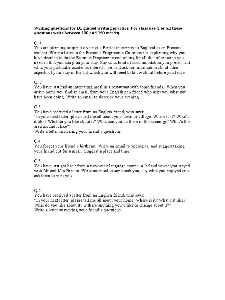 Writing Questions For B1 Guided Writing Practice New | PDF