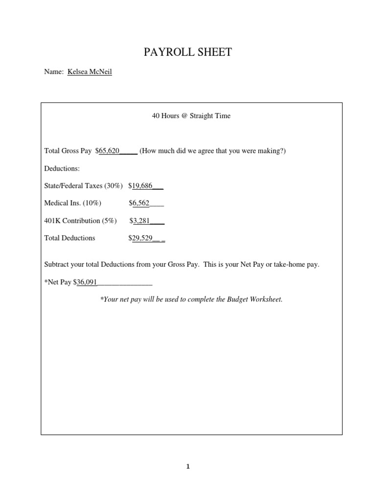 Payroll Sheet for Kelsea McNeil | PDF