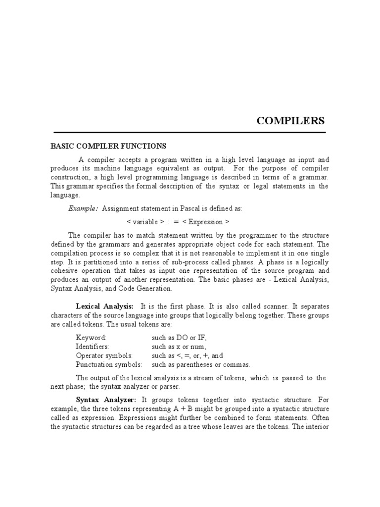Compilers: Basic Compiler Functions | PDF