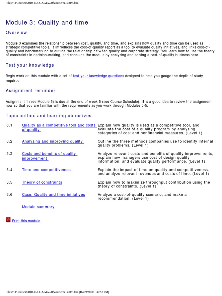 Module 3: Quality and Time | PDF | Inventory | Quality (Business)
