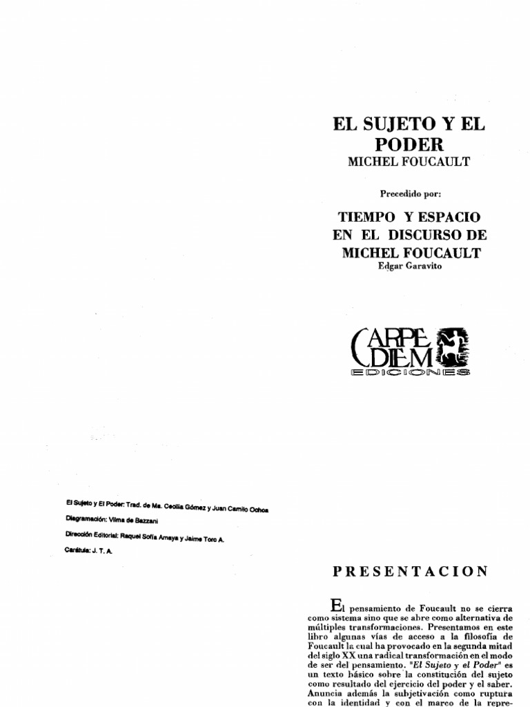 Foucault Michel El Sujeto y El Poder PDF | PDF | Michel Foucault | René ...