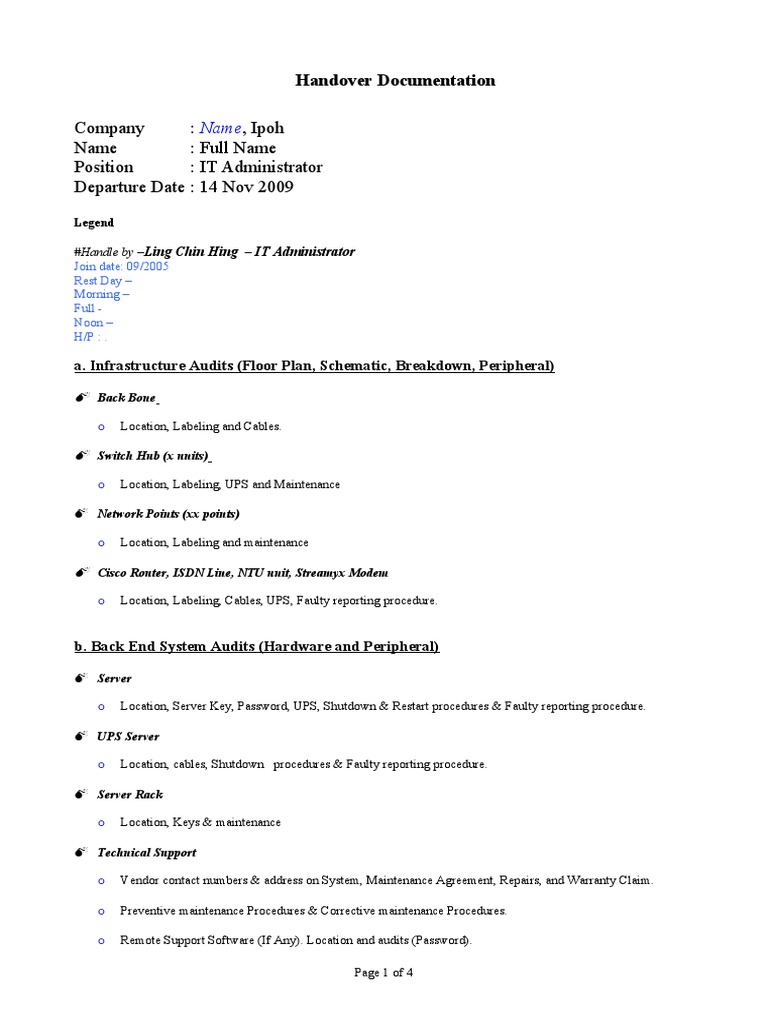 Template - Handover Documentation | PDF | Point Of Sale | Technical Support