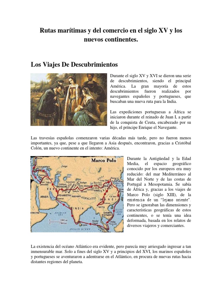 Rutas Marítimas y Del Comercio en El Siglo XV y Los Nuevos Continentes ...