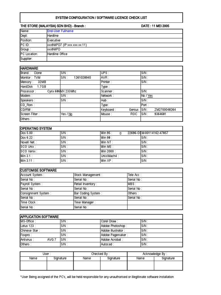 Template - PC Audit | PDF | Personal Computers | Areas Of Computer Science