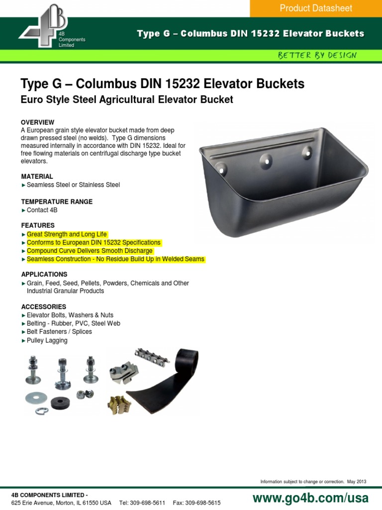 Columbus DIN 15232 Elevator Buckets | PDF | Elevator | Steel
