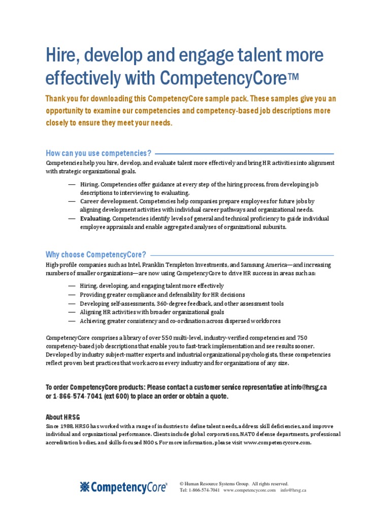 Competency Core Sample Pack | PDF | Recruitment | Competence (Human ...