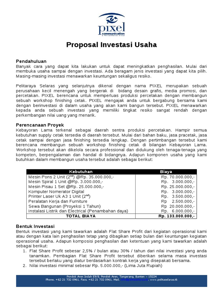 Proposal Investasi Usaha | PDF