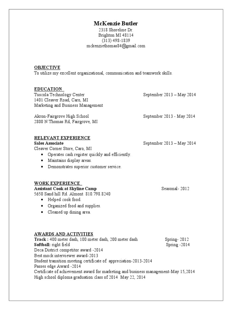 Kenzie Butler Resume | PDF | Career & Growth