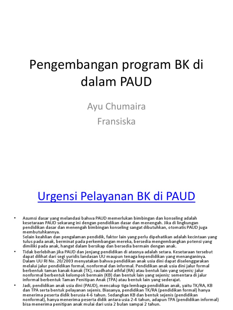 Pengembangan Program BK Di Dalam PAUD | PDF