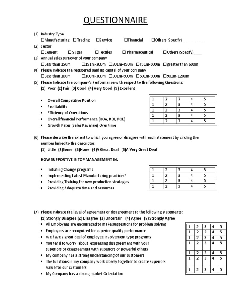 Management Accounting Questionnaire | PDF | Strategic Management ...