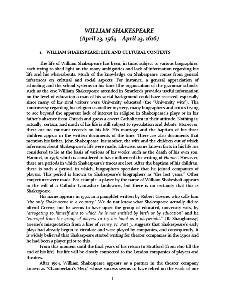 Introduction to William Shakespeare | PDF | William Shakespeare | Plays