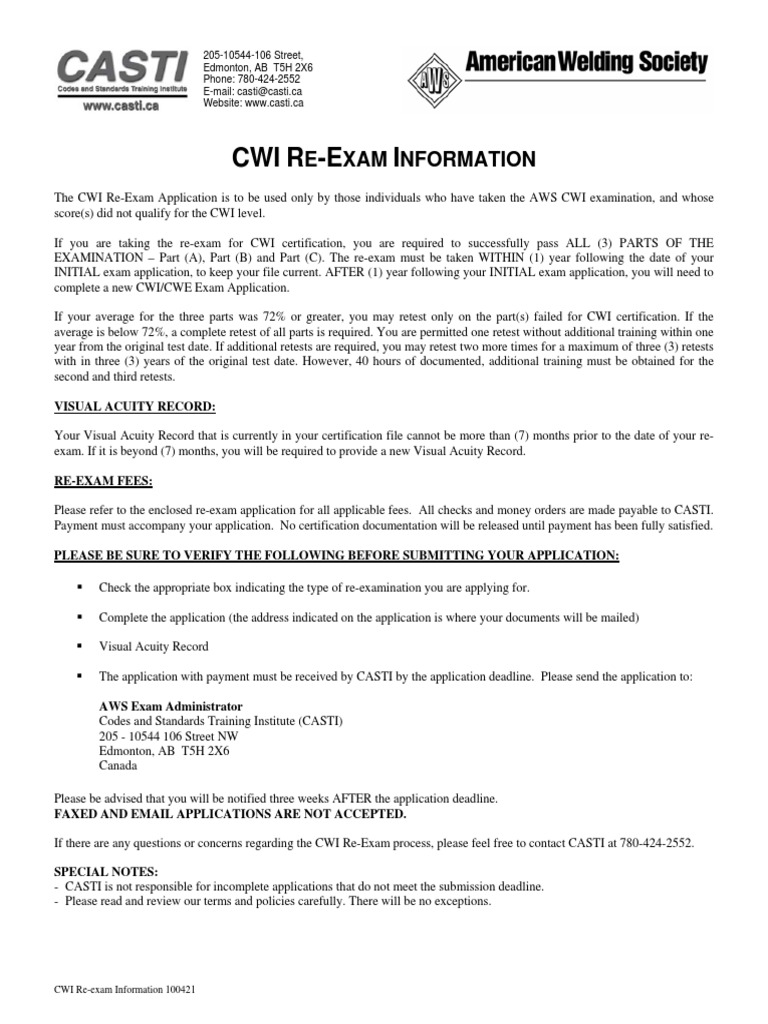 AWS CWI Reexam Application Package | PDF | Test (Assessment) | Optometry