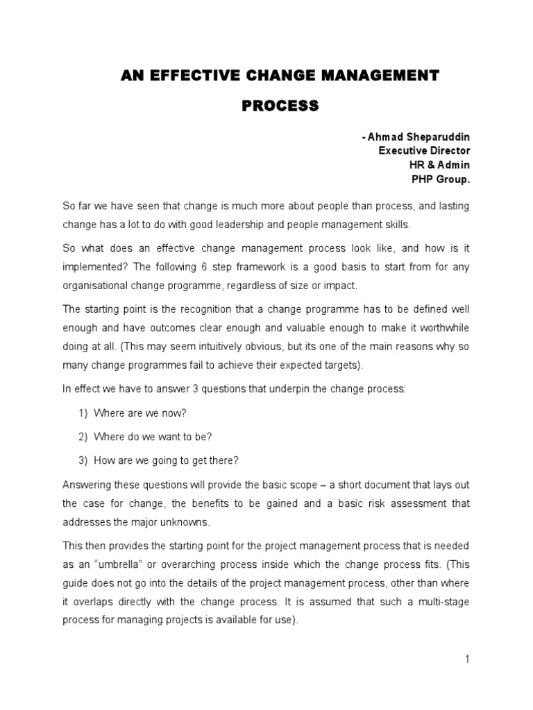An Effective Change Management Process Pdf Leadership Perception