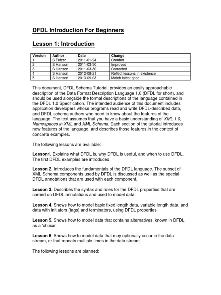 DFDL Tutorial Lesson 1 - Introduction | PDF | Xml | Xml Schema