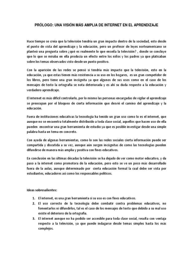 Prólogo: Una Visión Más Amplia de Internet en El Aprendizaje | PDF ...